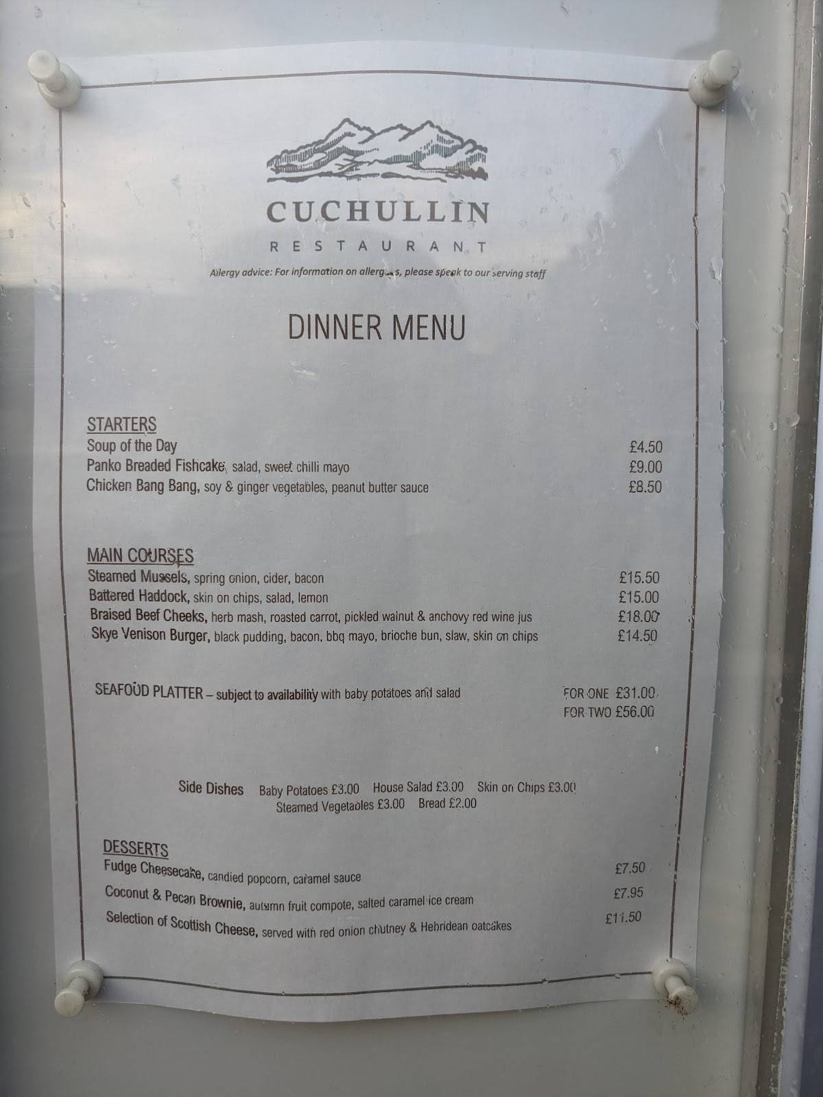 Menu at Cuchullin Restaurant, Portree