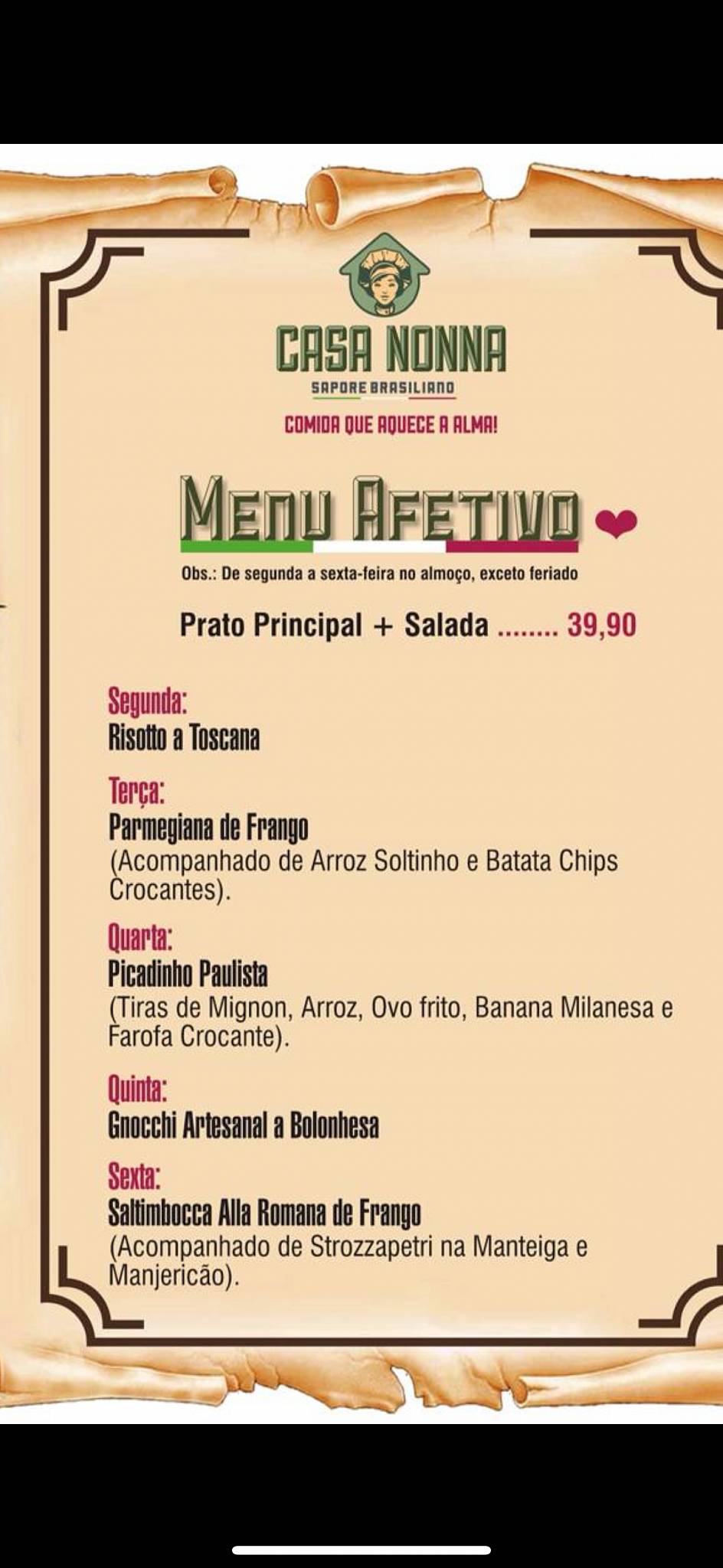 Menu em Casa Nonna restaurante, Cuiabá