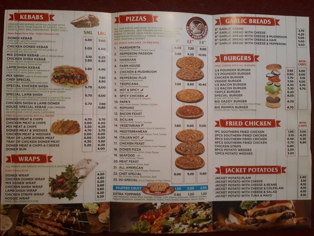 Menu at DD Pizza and Kebab restaurant, King's Lynn