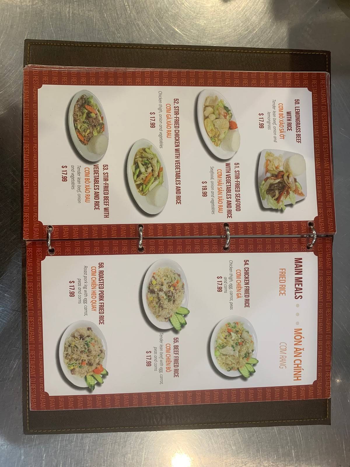 Menu at DJ Vietnamese Pho restaurant, Ingleburn