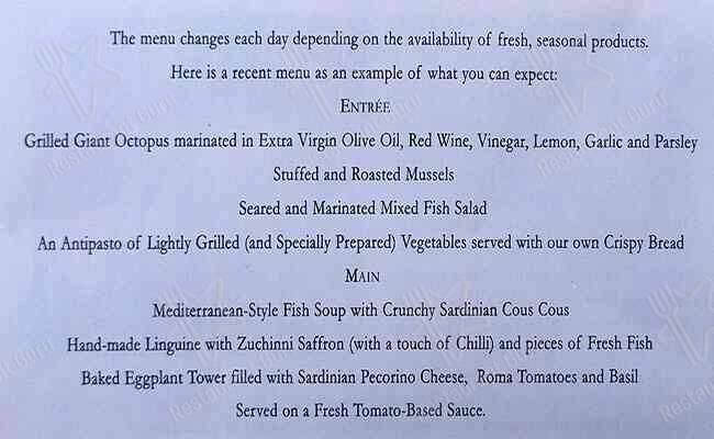 Menu at Da Noi restaurant, South Yarra
