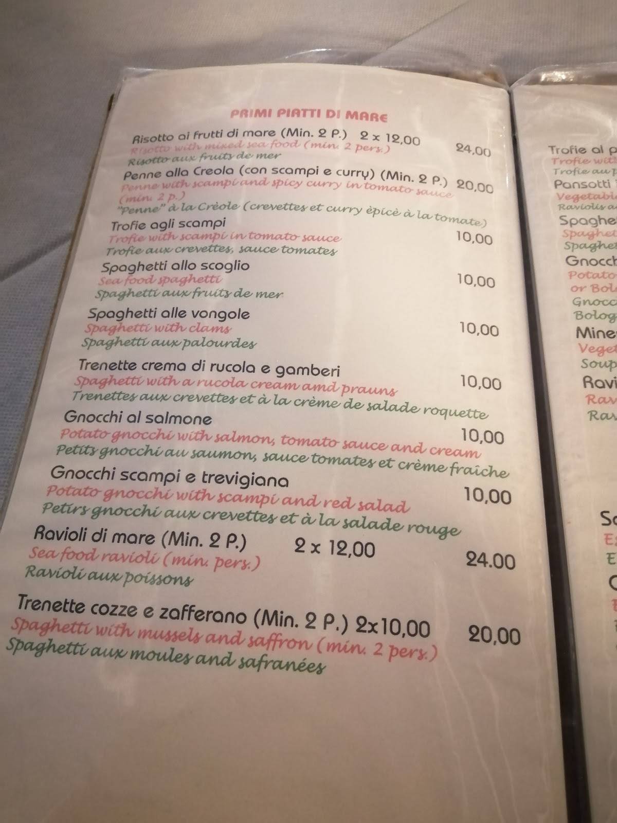 Menu at Da Tapulin restaurant, Levanto