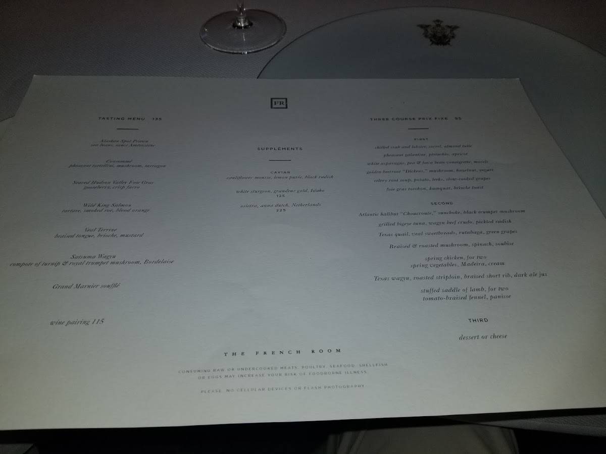 Menu at The French Room restaurant, Dallas, Commerce St