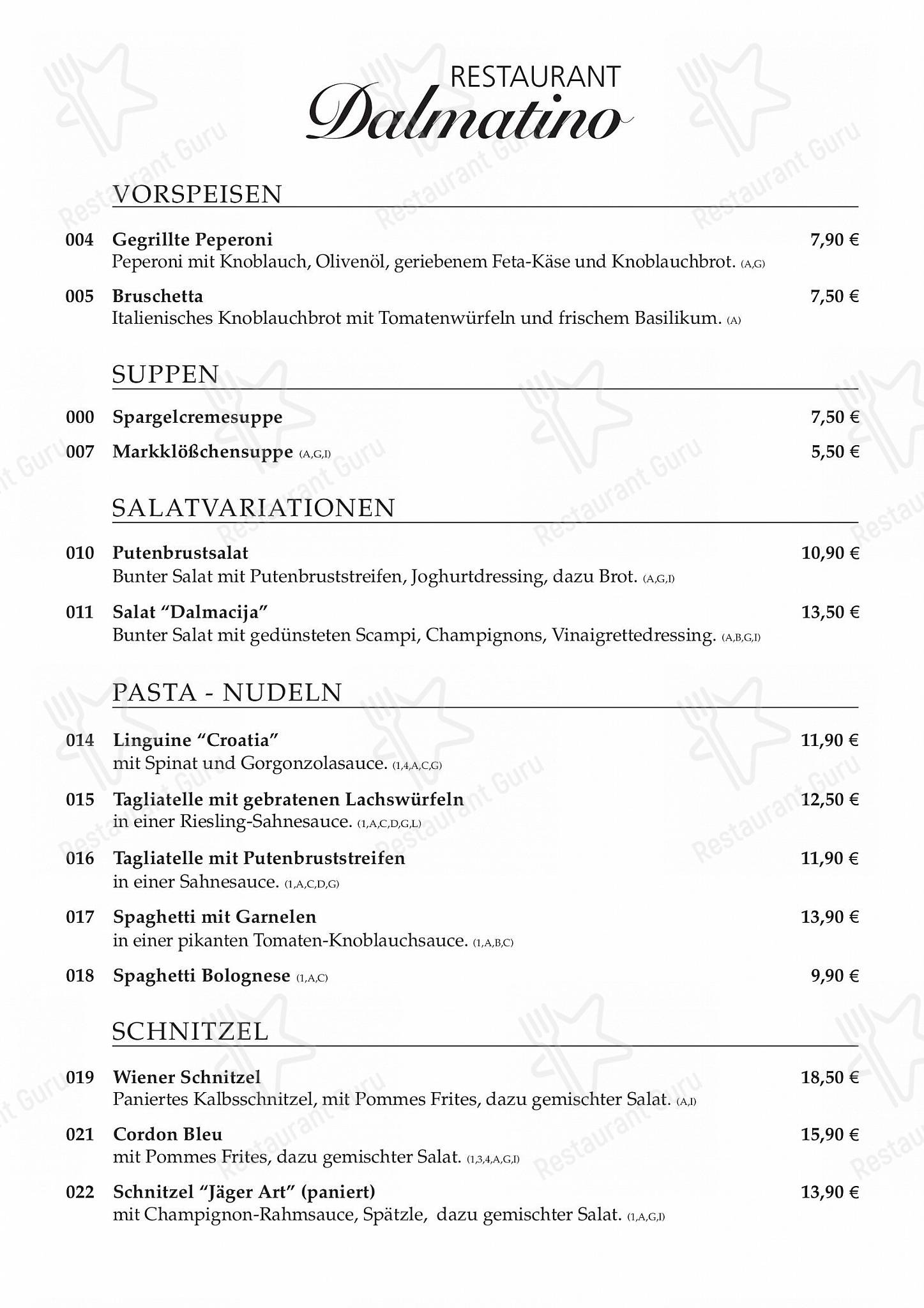 Speisekarte von Dalmatino restaurant, Mannheim
