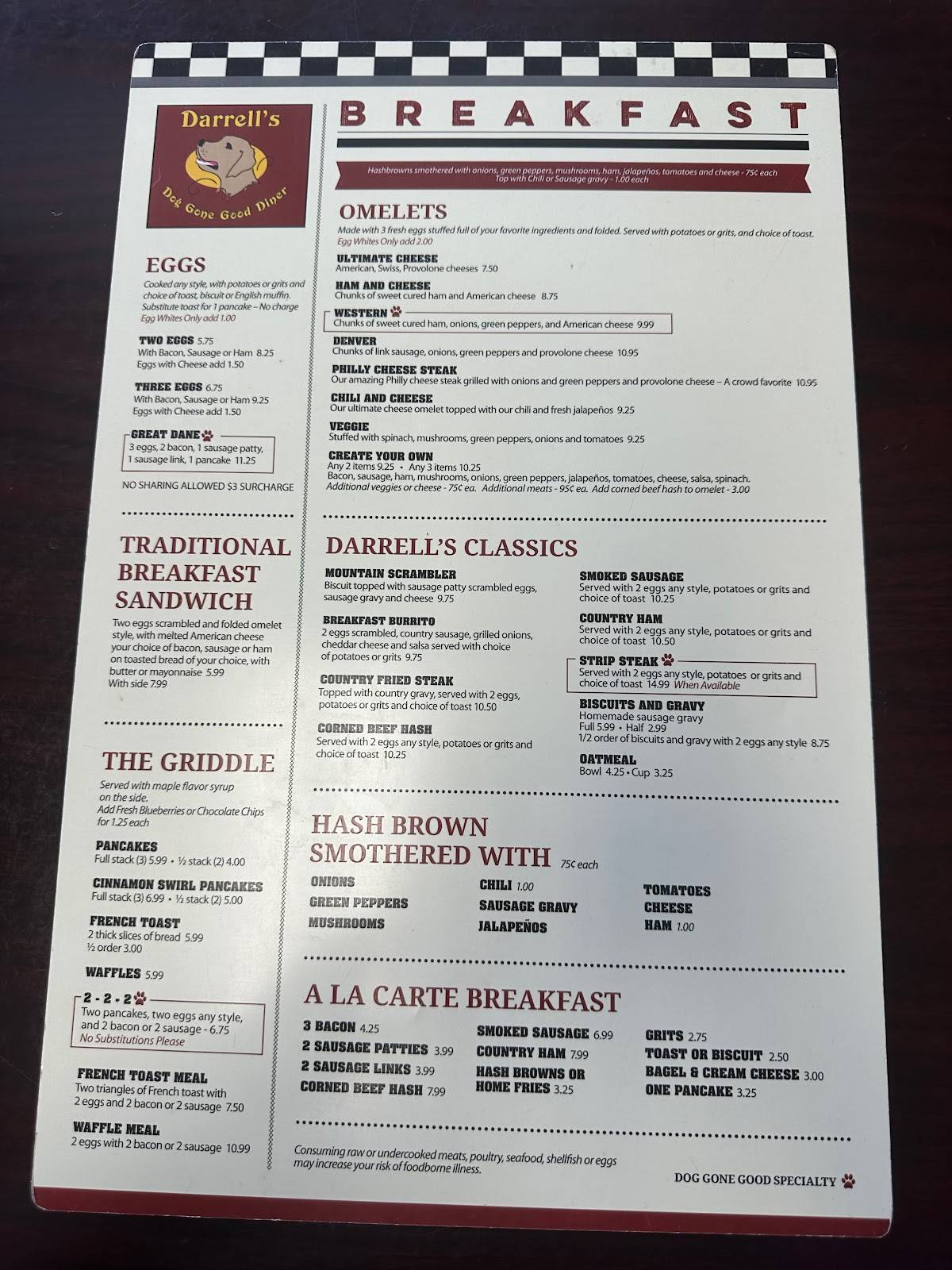 Menu at Darrell's Diner restaurant, The Villages, Burnsed Blvd #210