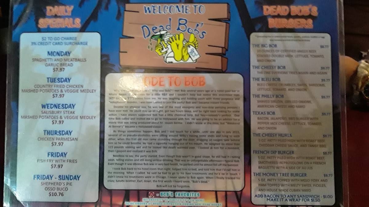 Menu at Dead Bob's Bar, Saint Petersburg