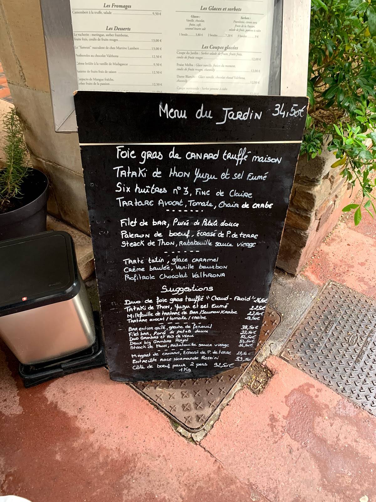 Menu au Le Jardin restaurant, Deauville