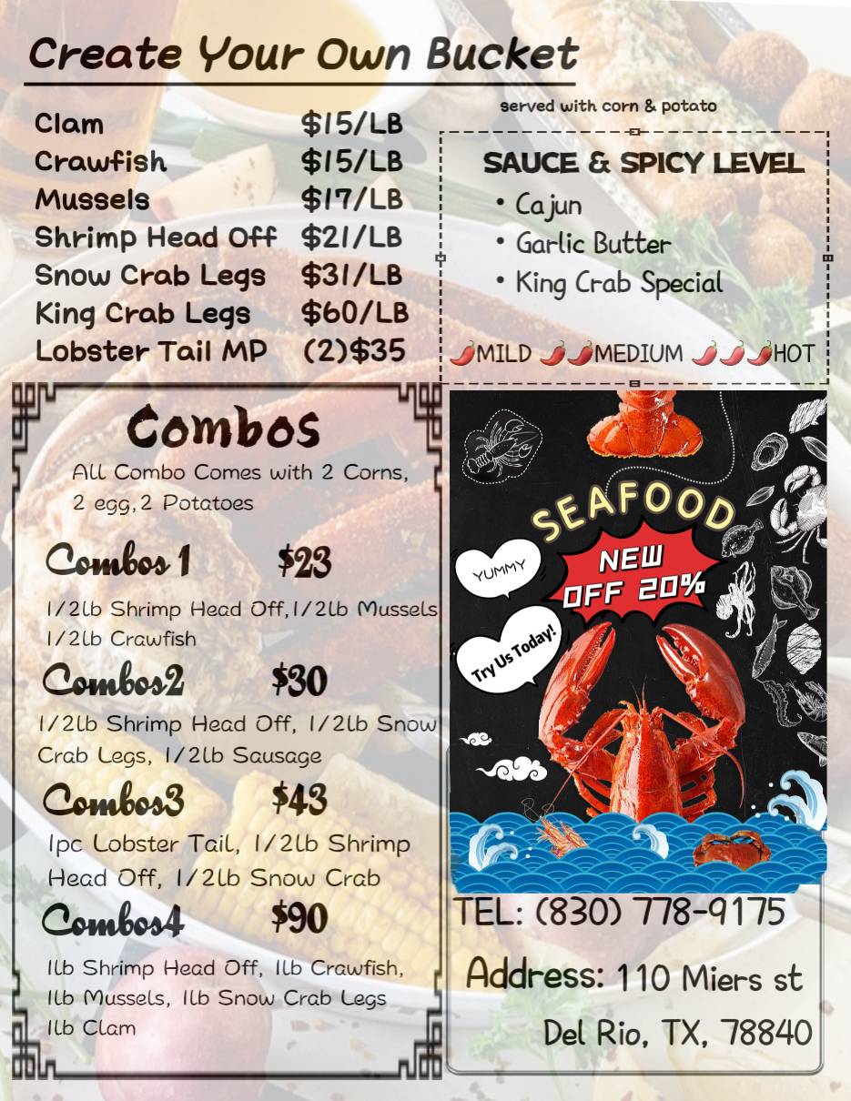 Menu at Dragon China Buffet restaurant, Del Rio