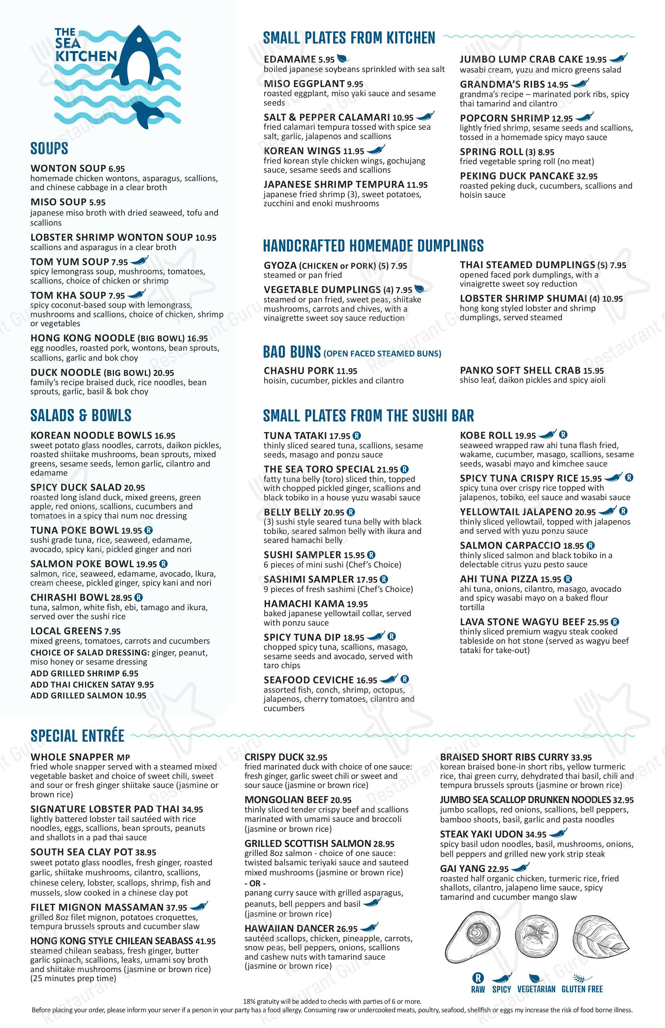 Menu at The Sea South East Asian Kitchen restaurant, Delray Beach