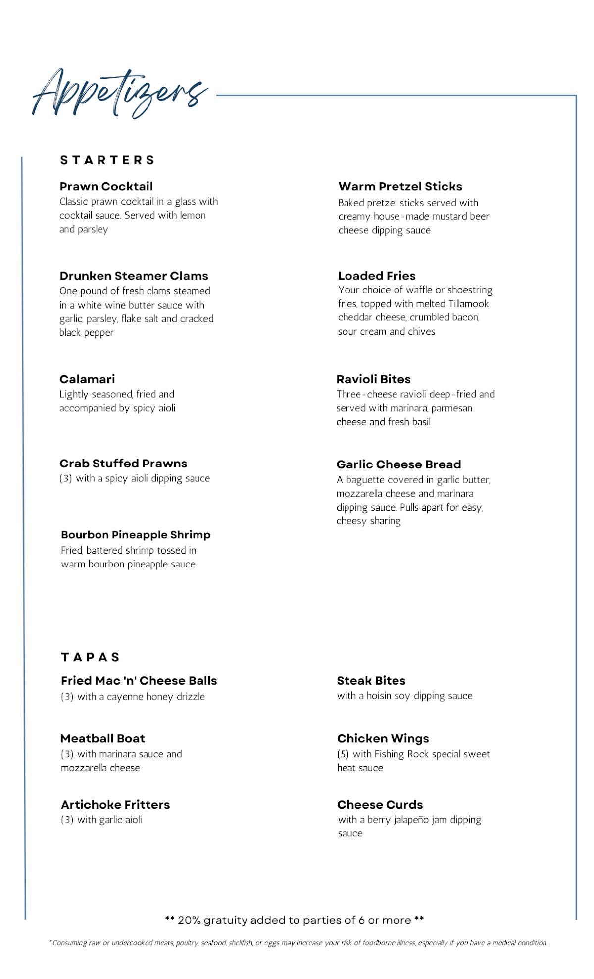 Menu at Fishing Rock Eatery & Lounge restaurant, Depoe Bay