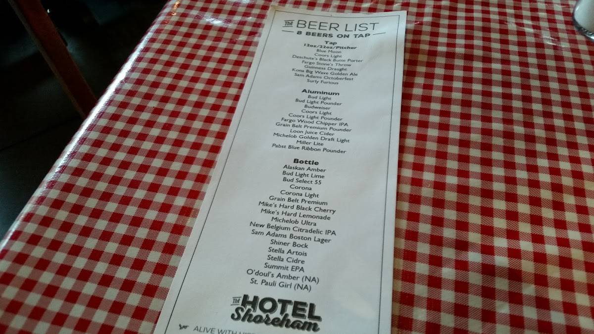 Menu at The Hotel Shoreham pub & bar, Detroit Lakes