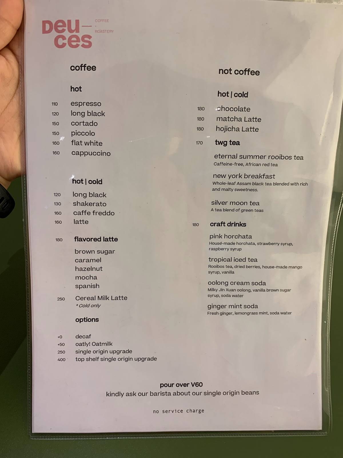 Menu at Deuces Coffee cafe, Makati