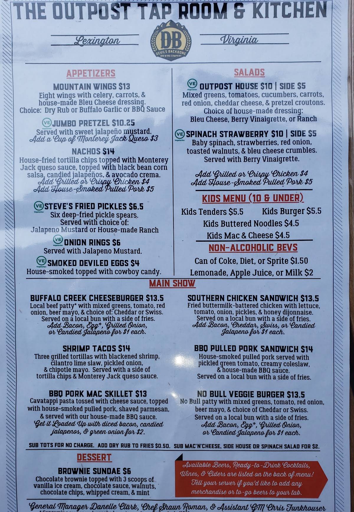 Menu at Devils Backbone Brewing Company - Outpost Tap Room & Kitchen ...