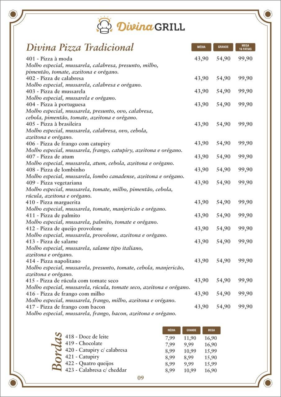 Menu em Divina Grill & Pizza restaurante, Santa Maria