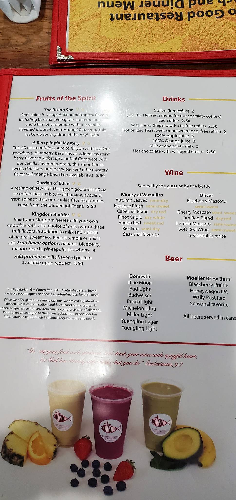 Menu at Do Good Restaurant and Ministry, Osgood, 25 Main St