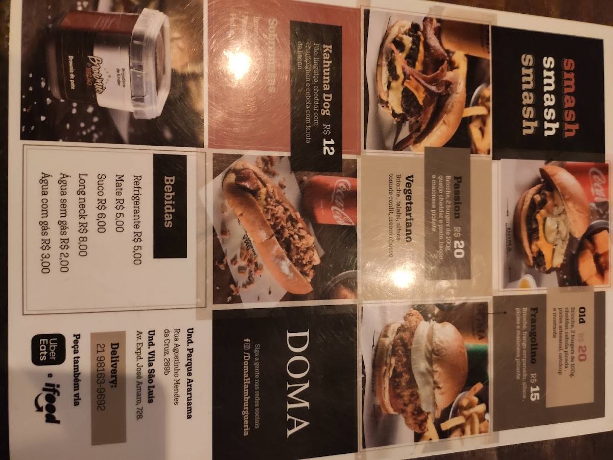 Carta del restaurante Doma House, Duque del Caxias, Rua General Câmara
