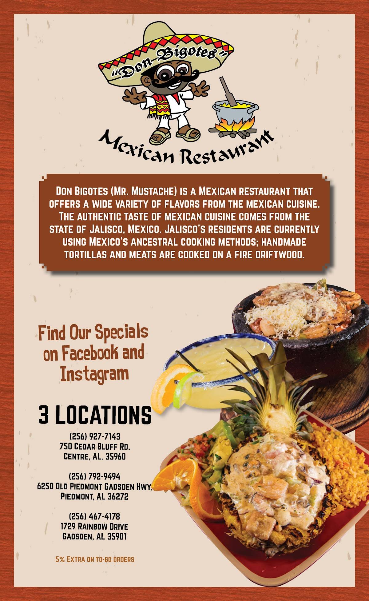 Menu at Don Bigotes Mexican Restaurant, Piedmont