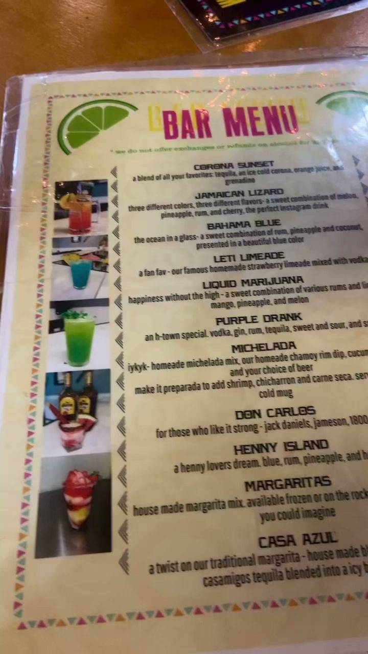 Menu at Doña Leti’s pub & bar, Houston, S Post Oak Rd Suite E