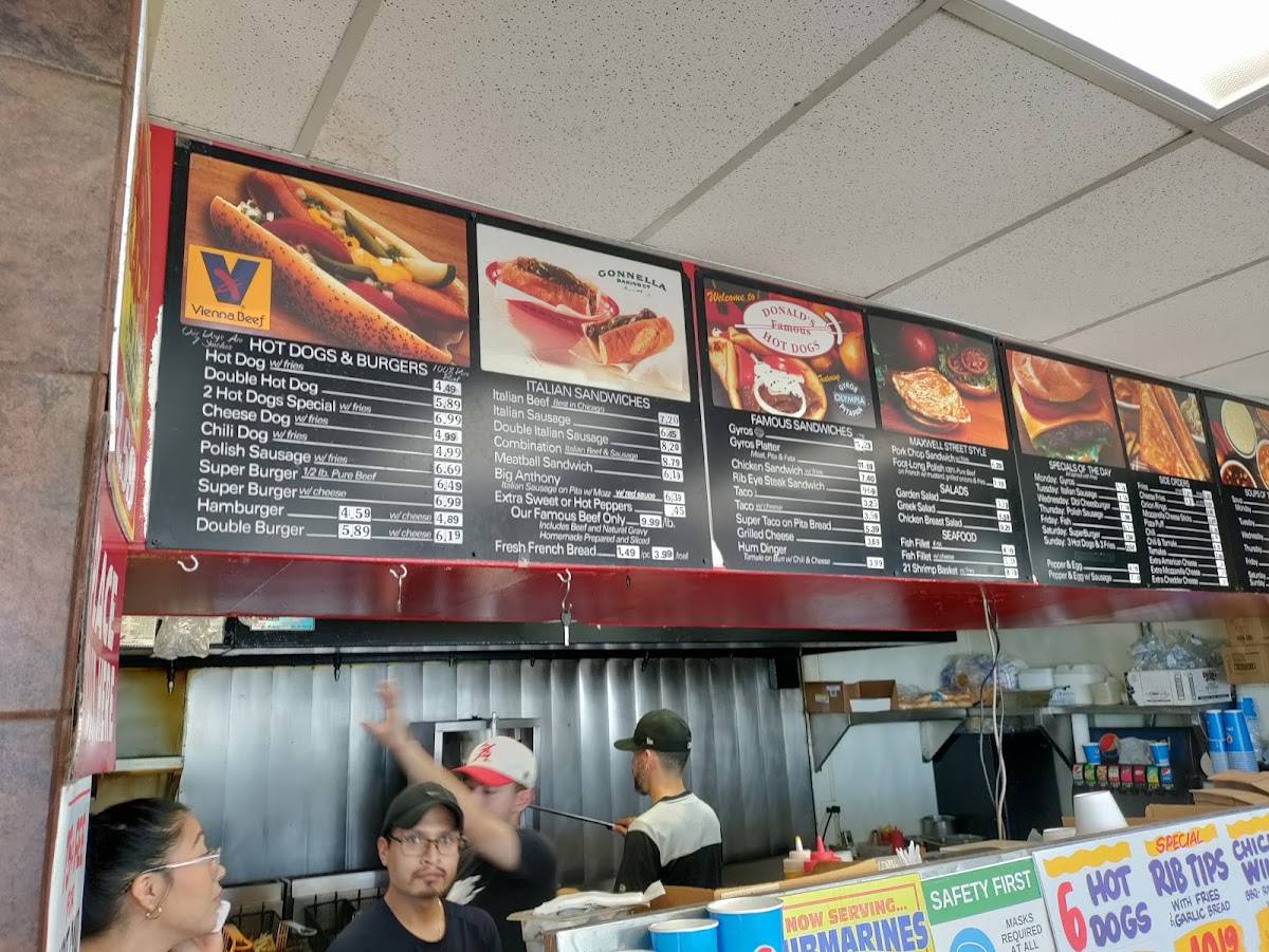 Menu at Donald's Famous Hot Dogs restaurant, Chicago, S Central Ave