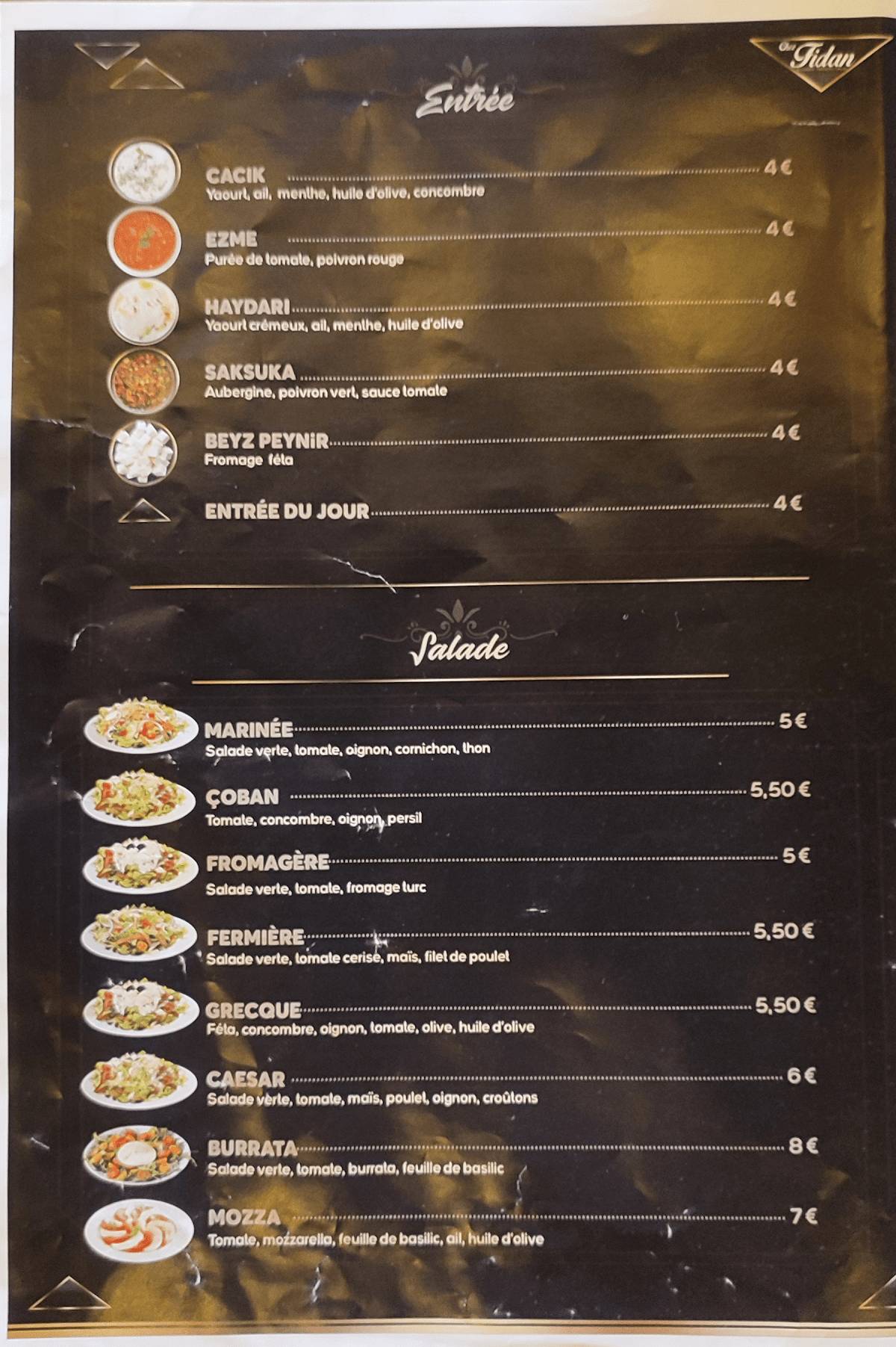 Menu au Fidan Feridun restaurant, Dreux