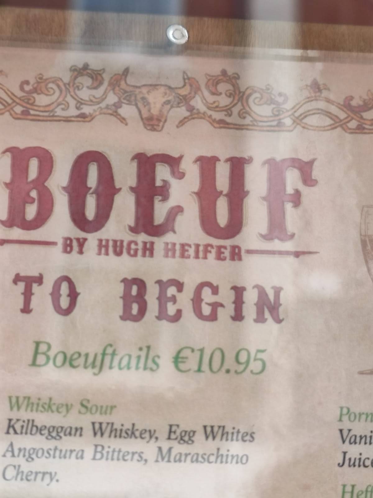 Menu at Boeuf steakhouse, Dublin