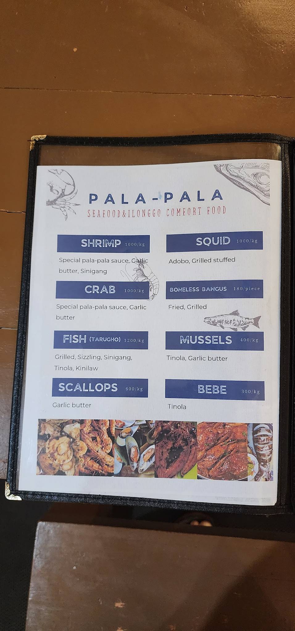 Menu at Dumaguete Pala-Pala Seafood House restaurant, Dumaguete