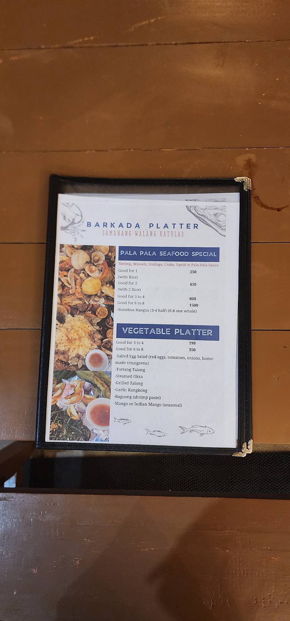 Menu at Dumaguete Pala-Pala Seafood House restaurant, Dumaguete