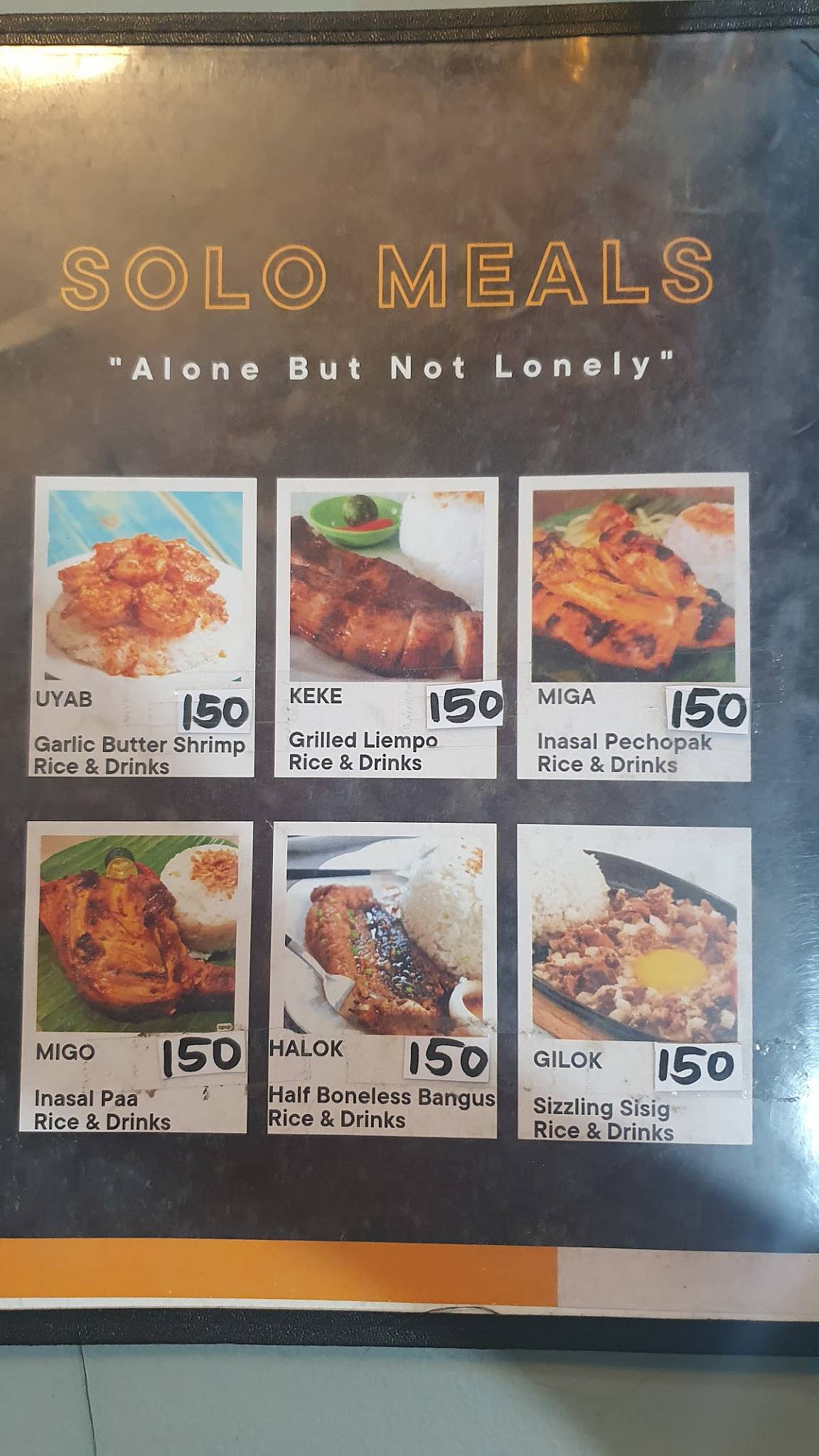Menu at Dumaguete Pala-Pala Seafood House restaurant, Dumaguete