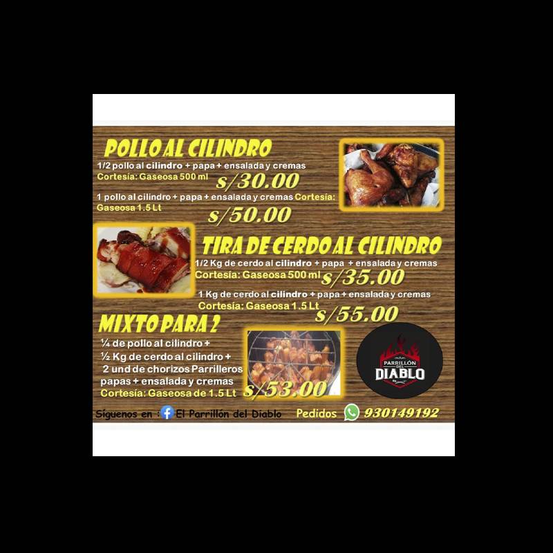 Menu at EL PARRILLÓN DEL DIABLO, Trujillo