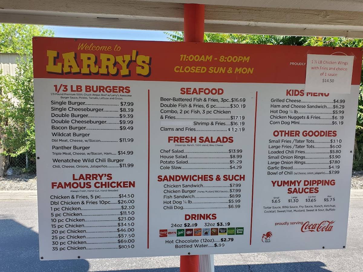 Menu at Larry's Drive In fast food, East Wenatchee