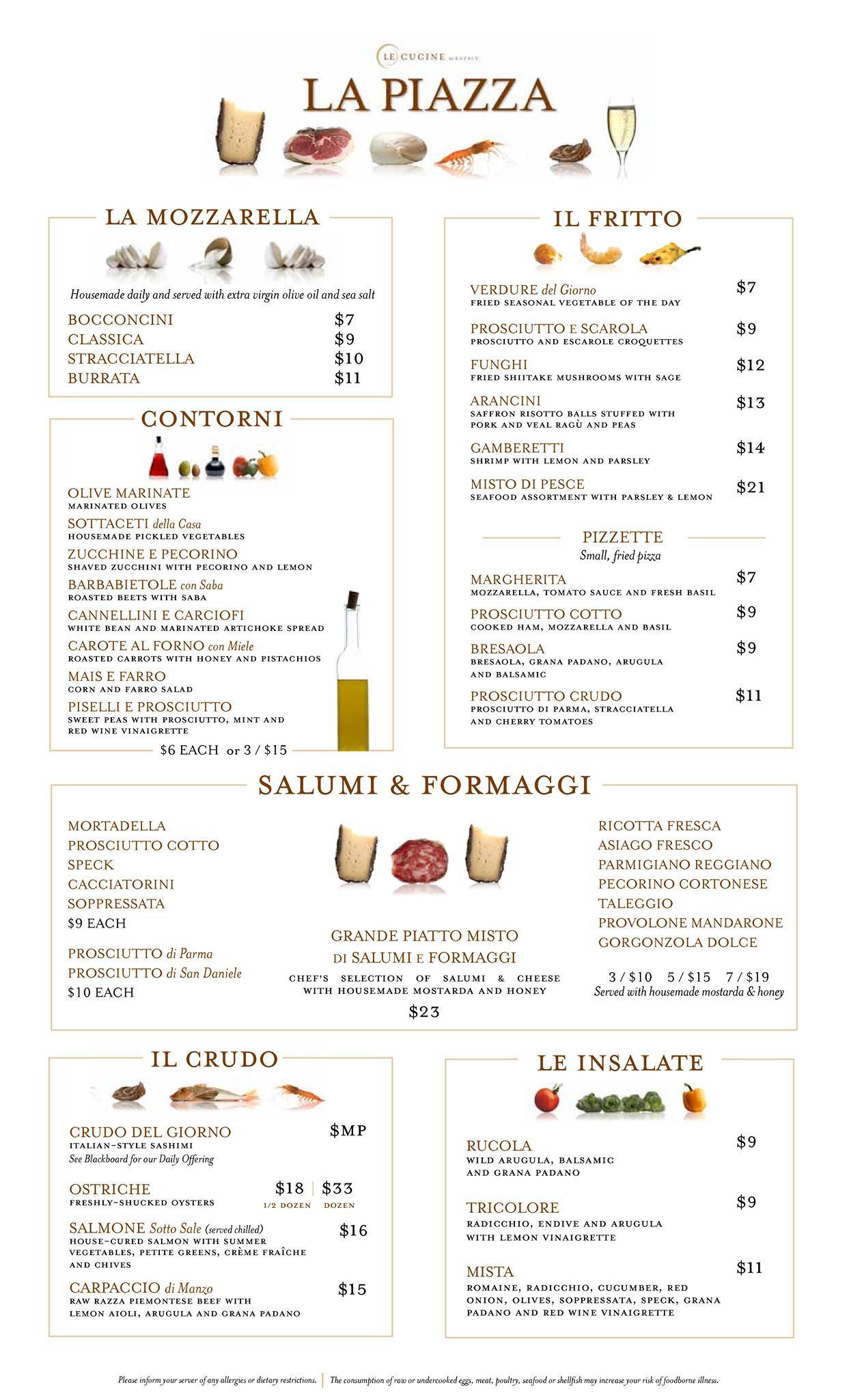 Menu at Eataly pizzeria, Chicago