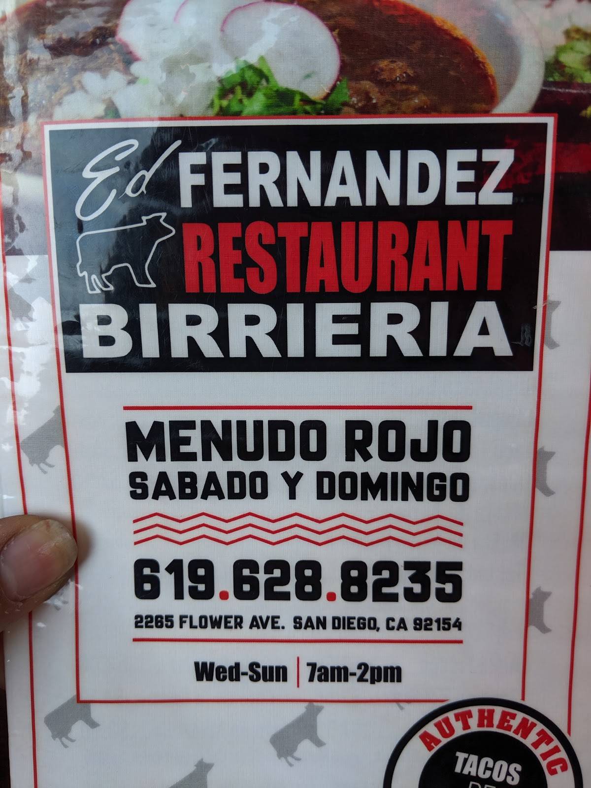 Menu at Ed Fernandez Restaurant Birrieria, San Diego
