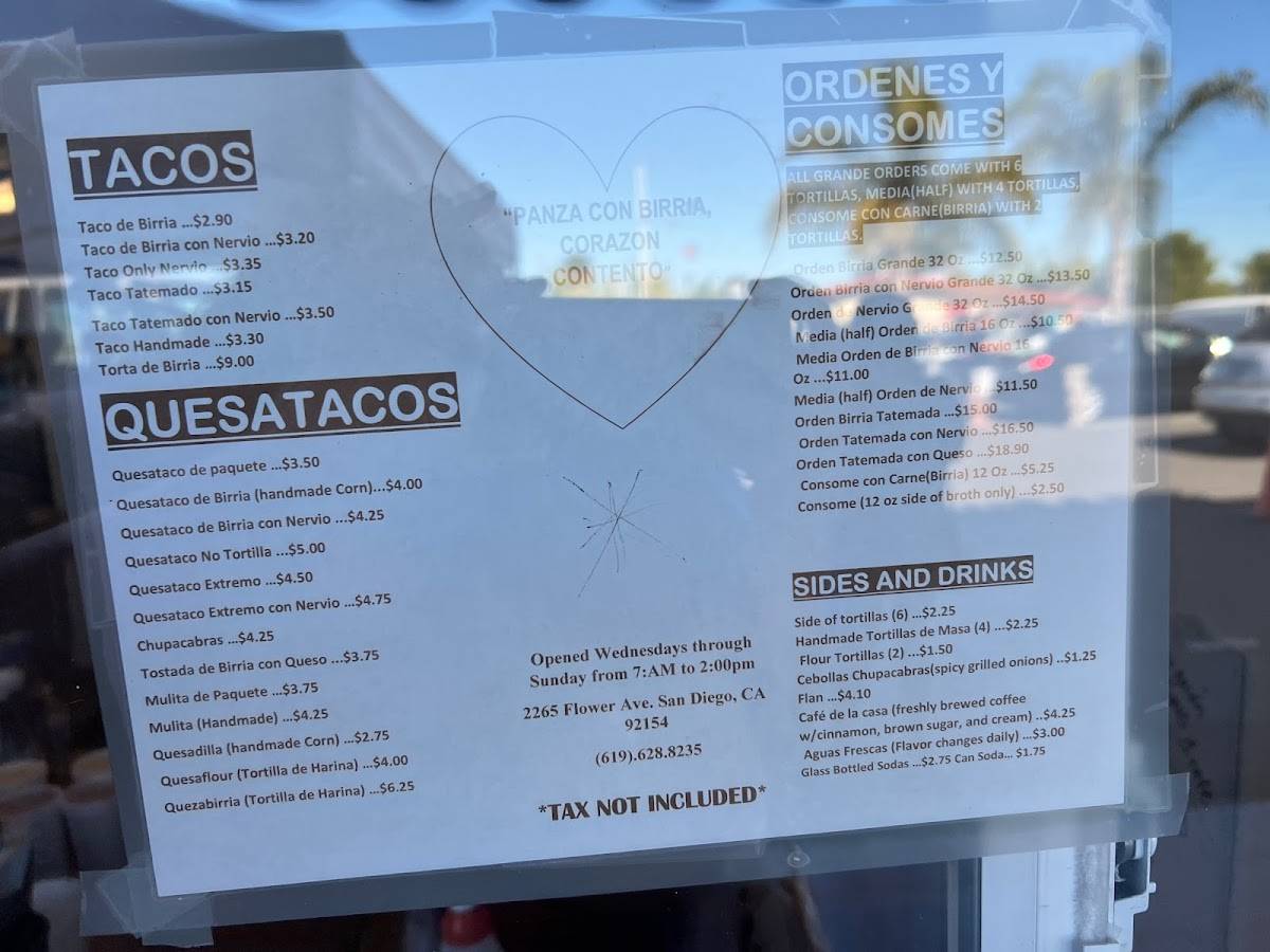 Menu at Ed Fernandez Restaurant Birrieria, San Diego