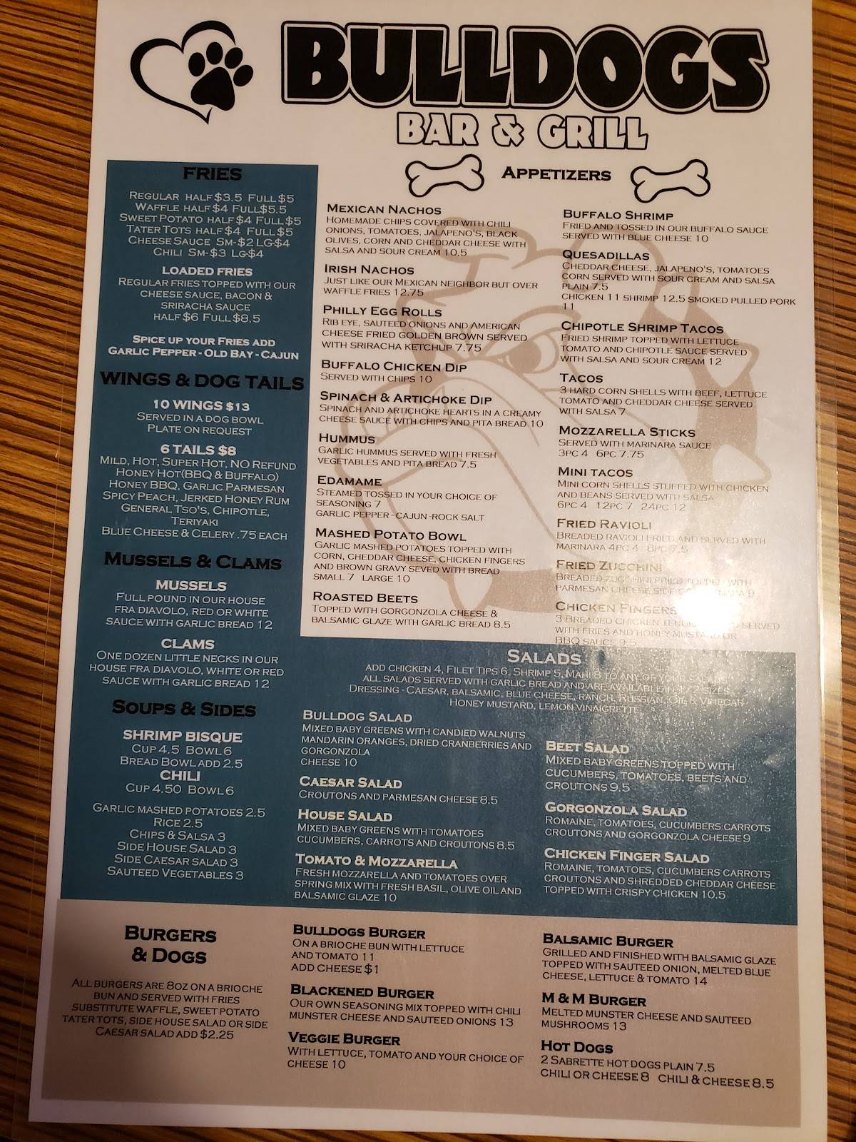 Menu at Bulldogs Bar & Grill, Egg Harbor City, 743 W White Horse Pike