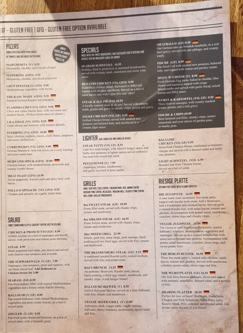 Menu at Einstein's pub & bar, Chesterfield