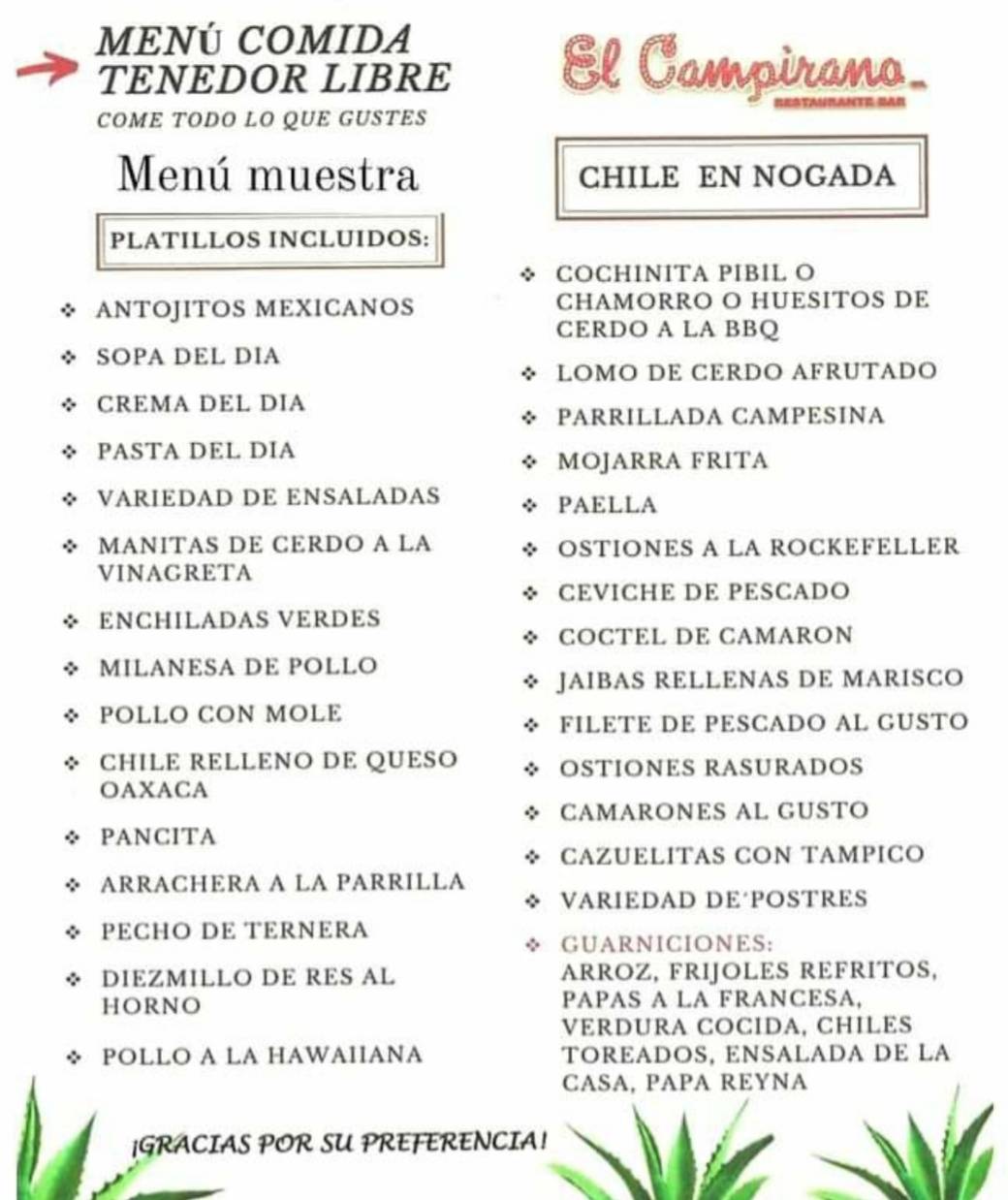 Carta del restaurante El Campirano Roma, Ciudad del México, Av. Álvaro ...