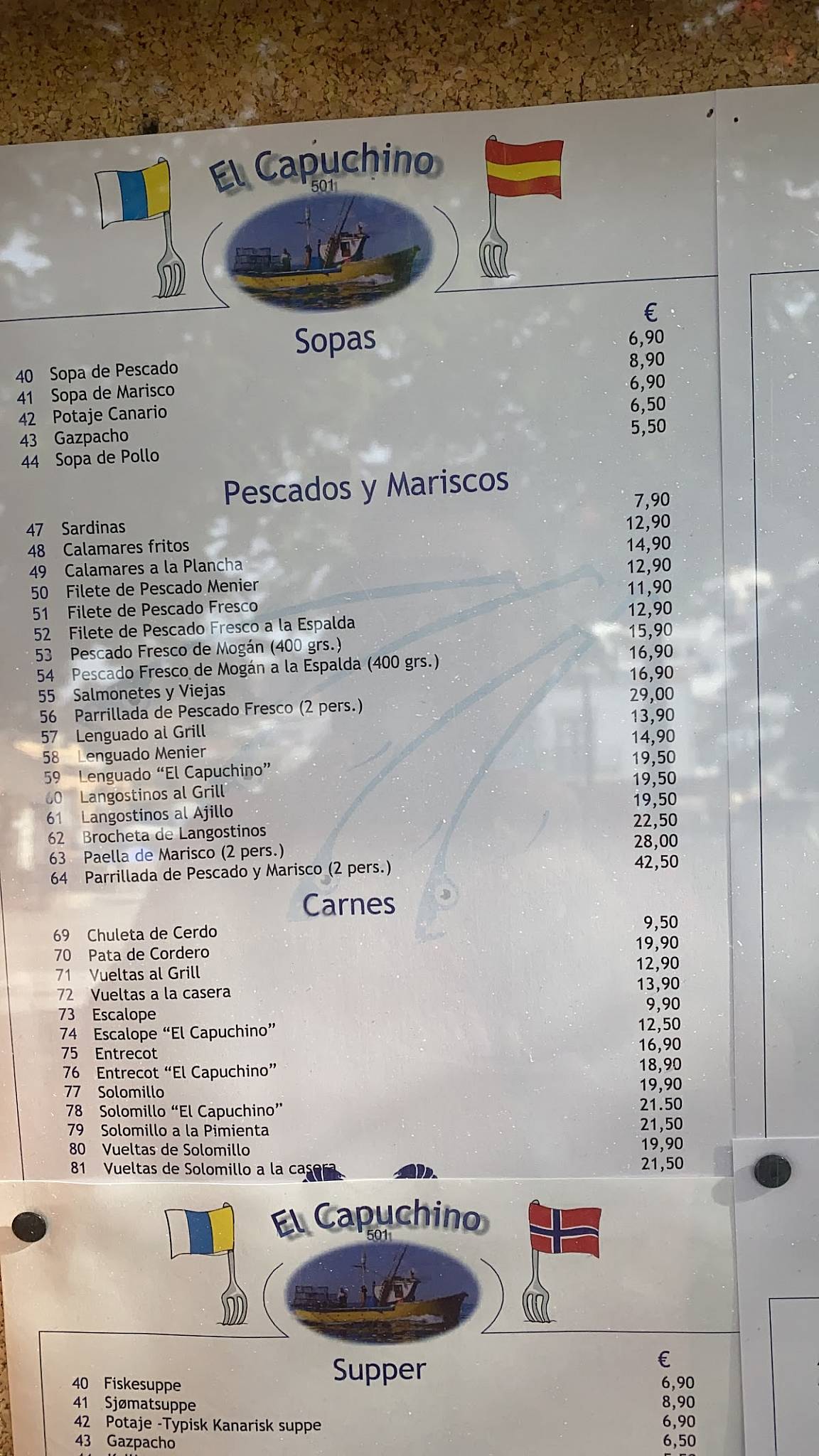 Carta de El Capuchino 501 Bar Restaurante, Lomo Quiebre