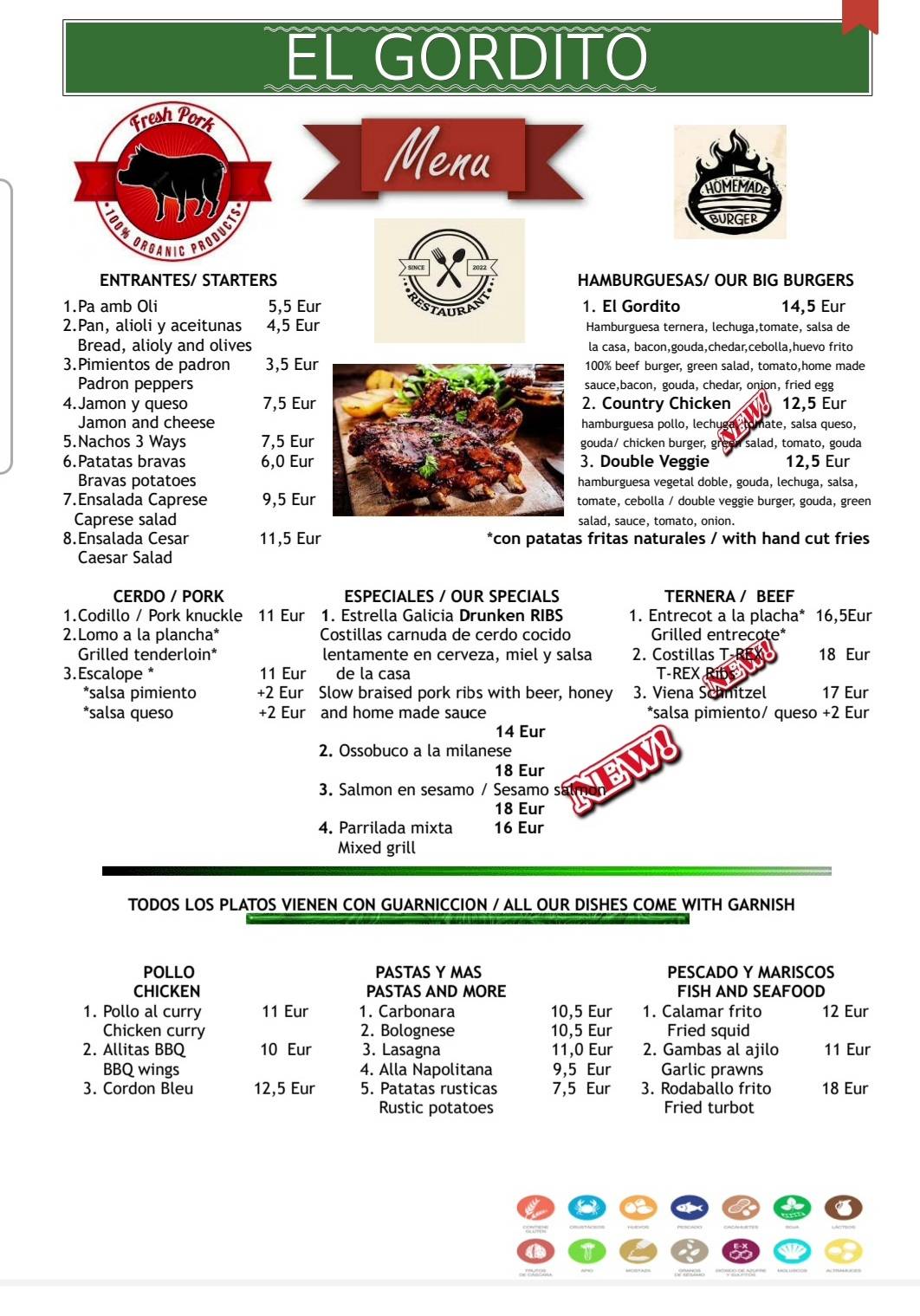 Carta de El Gordito Restaurante, Magaluf