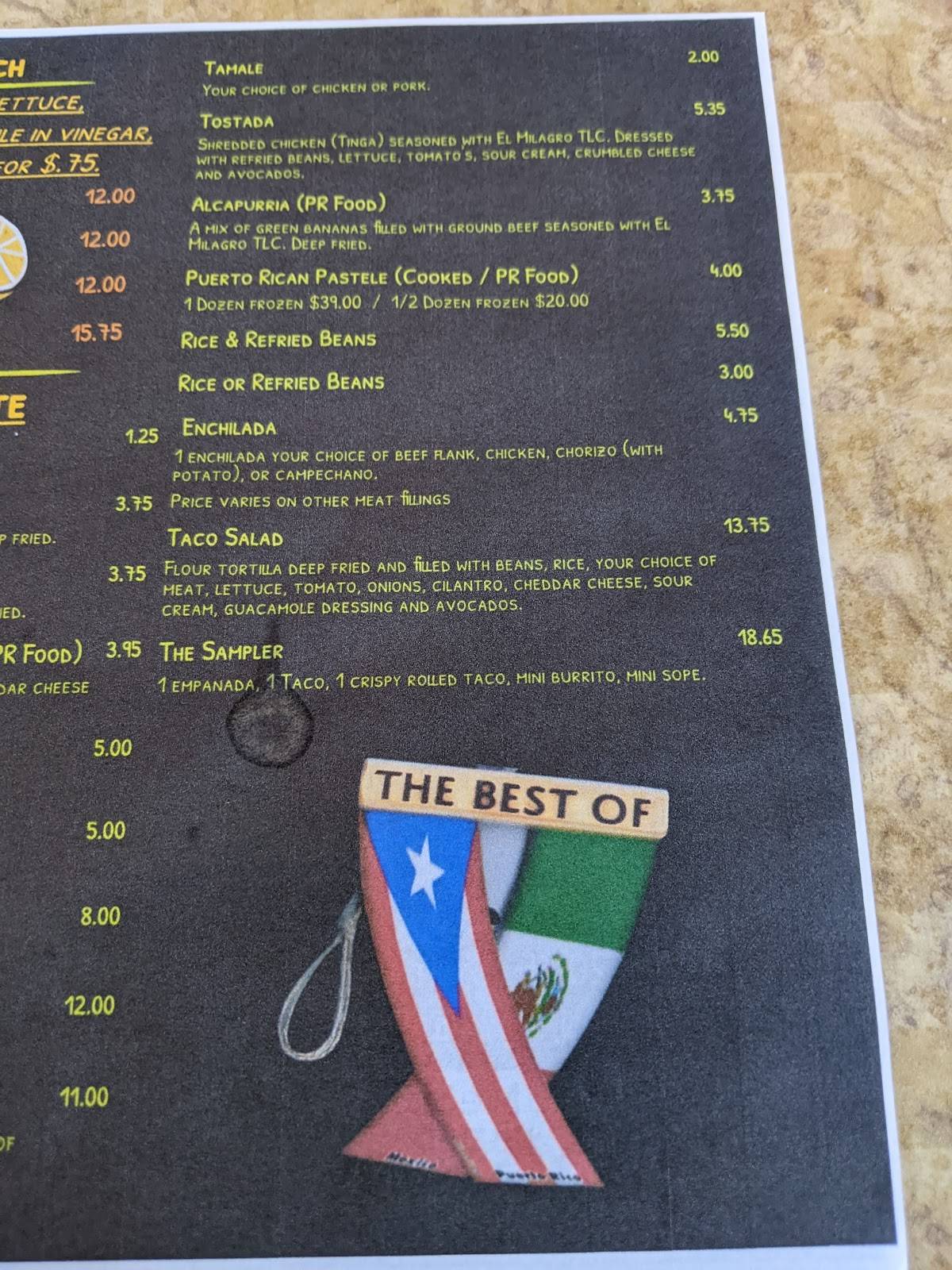 Menu at El Milagro Bakery and Taqueria, Quarryville