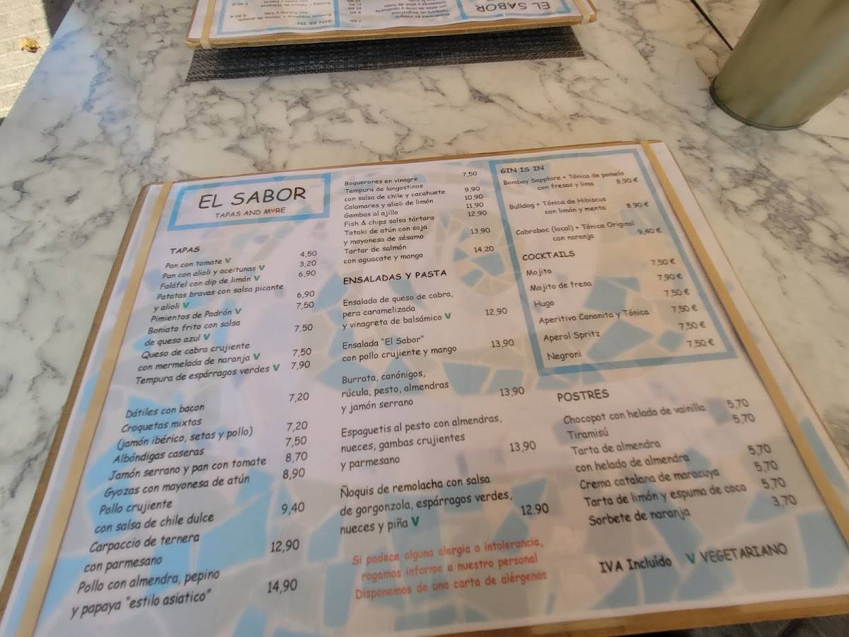 Menu at El Sabor pub & bar, Port de Sóller