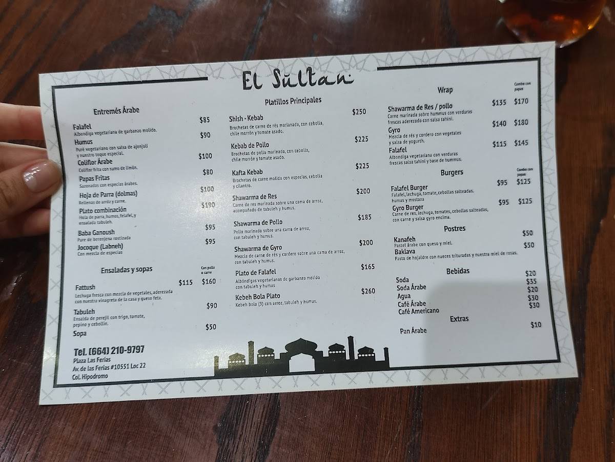 Carta de El Sultan Restaurante, Tijuana, De las Ferias 15510