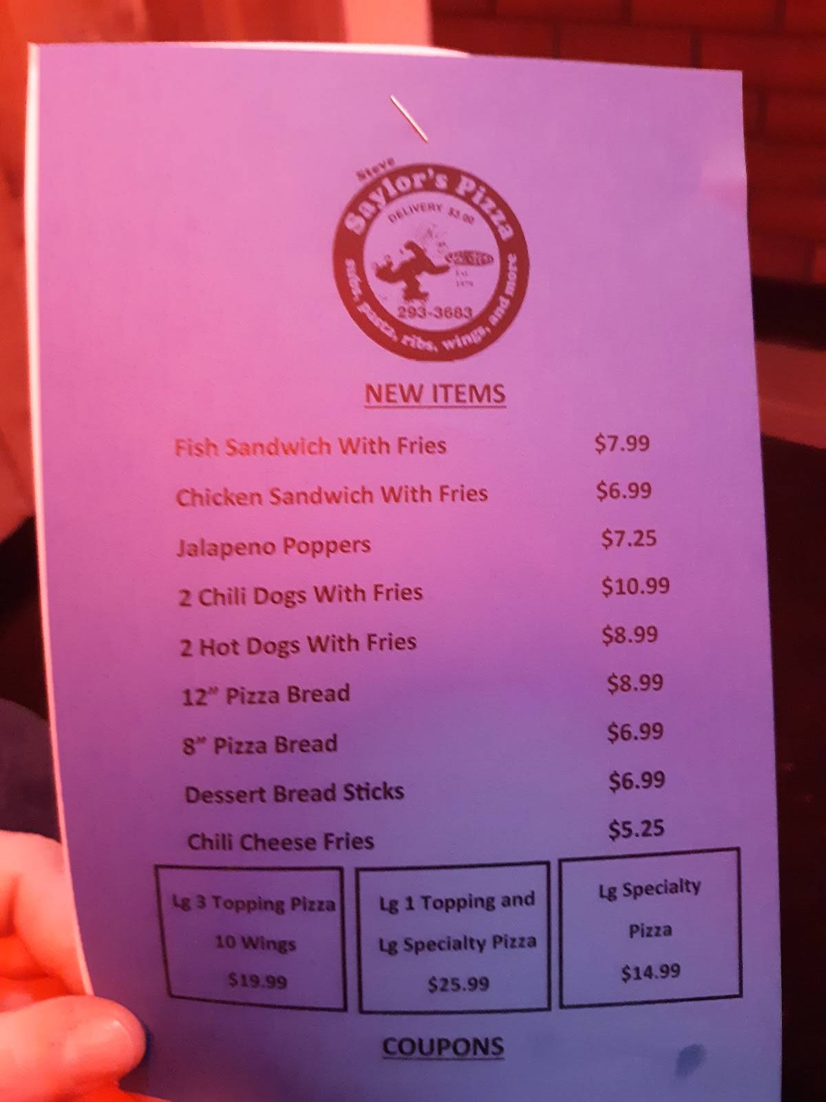 Menu at Saylor's Pizza & More pizzeria, Elkhart