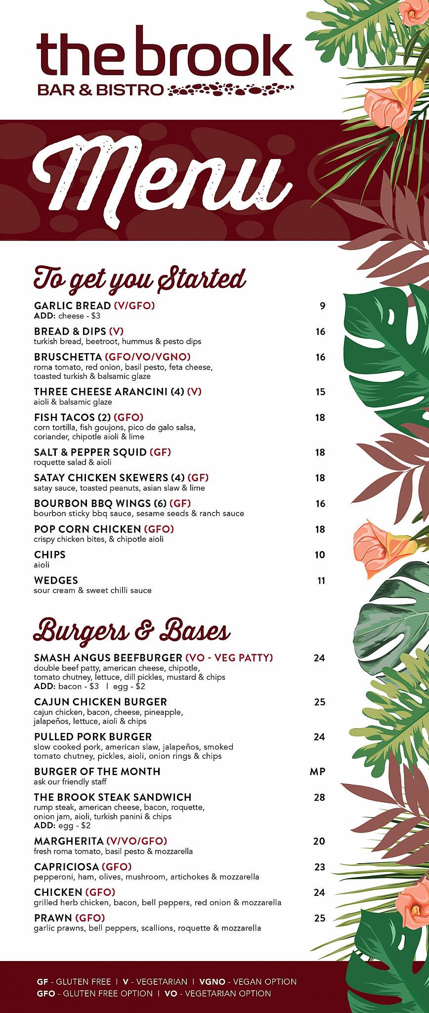 Menu at The Brook Bar & Bistro, Ellenbrook