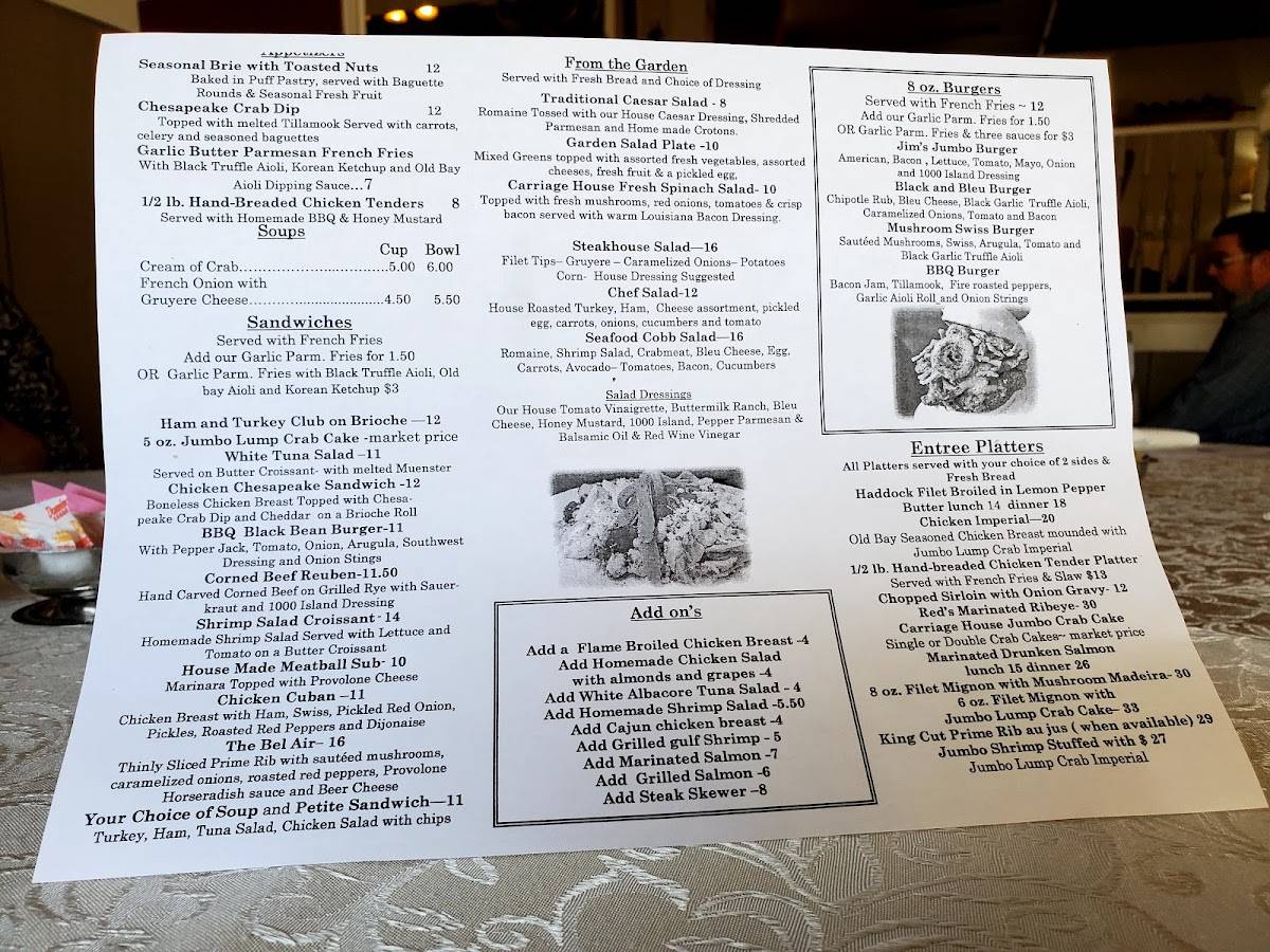 Menu at Carriage House Inn Restaurant & Catering, Emmitsburg