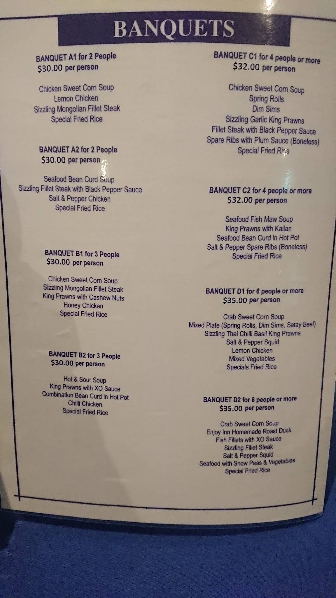 Menu at Enjoy Inn restaurant, Woodville
