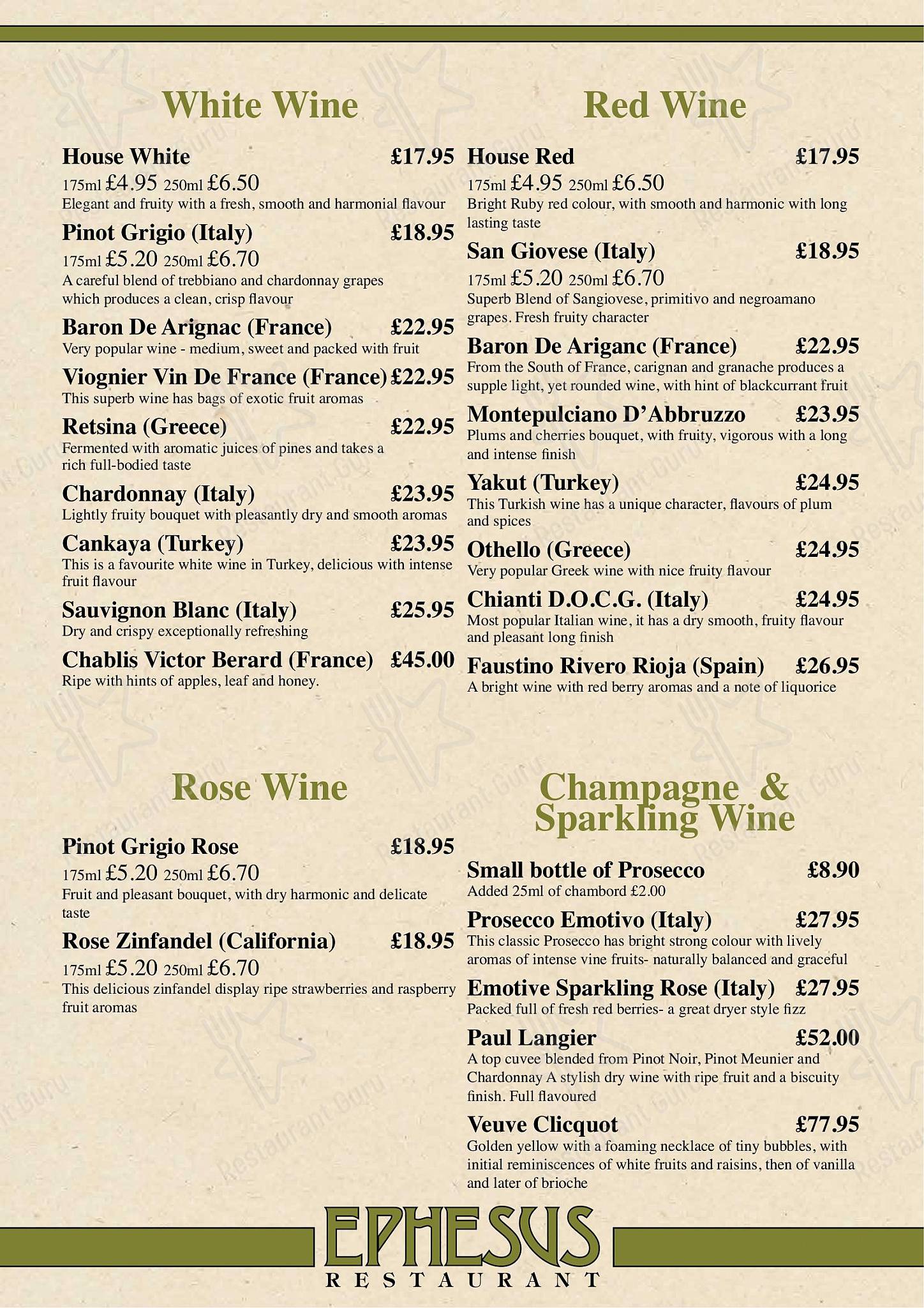 Menu at Ephesus Restaurant Torquay, Torquay