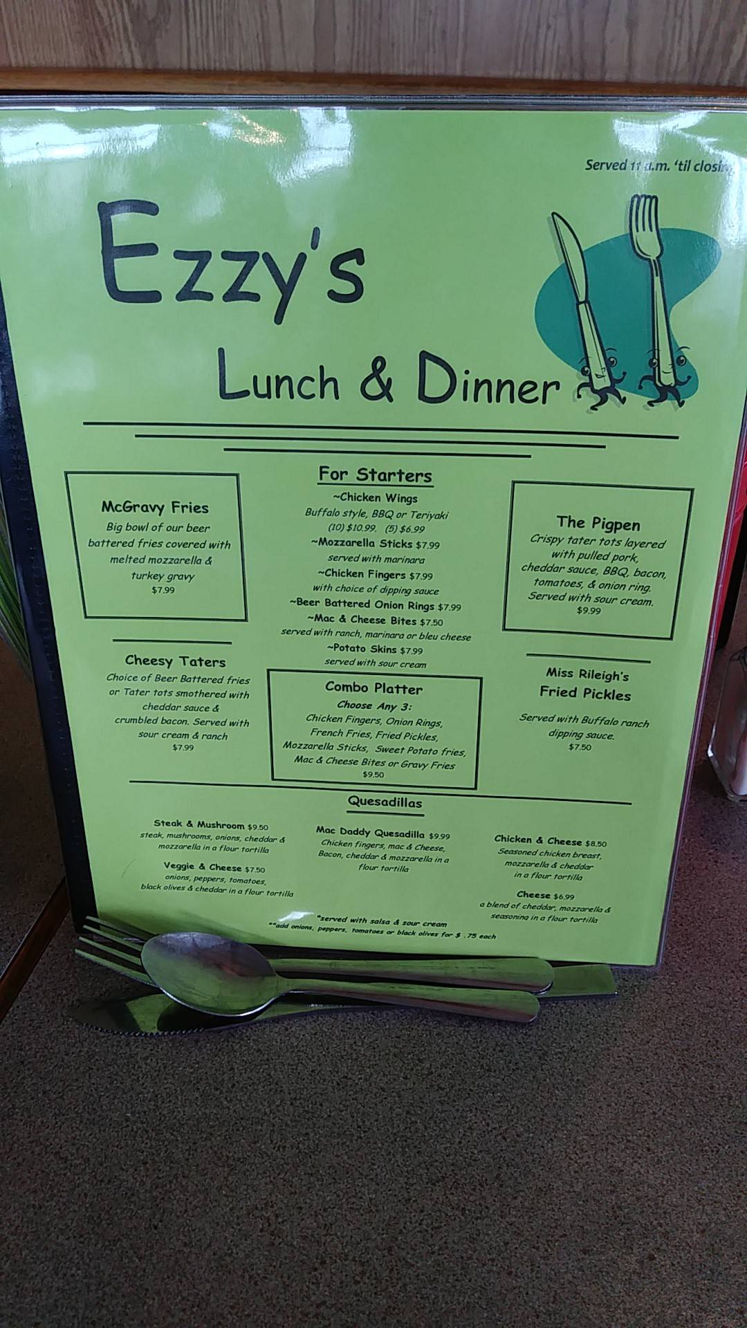 Menu at Ezzy's restaurant, Rochester, 885 Buffalo Rd