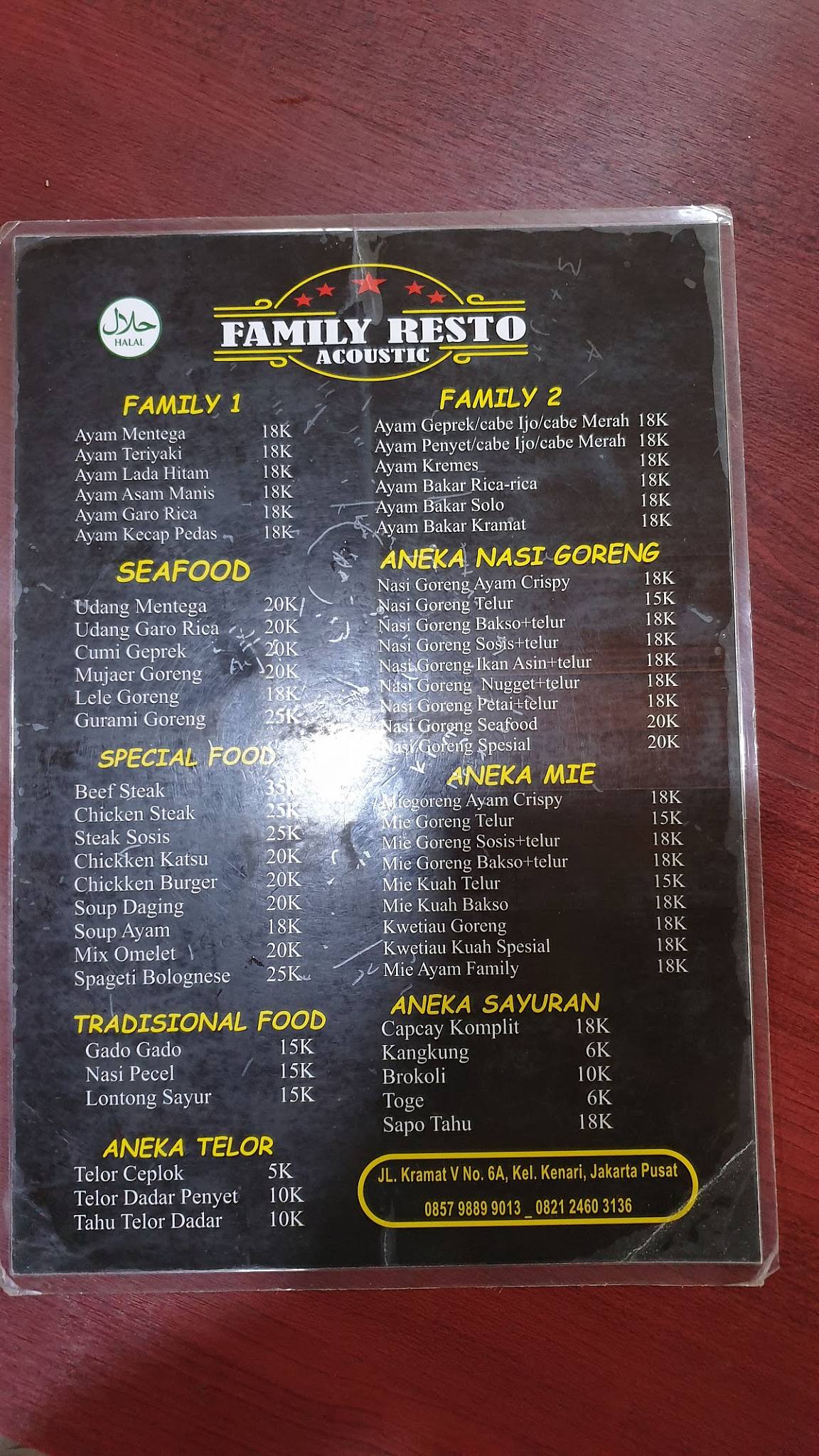 Menu at FAMILY RESTO restaurant, Central Jakarta