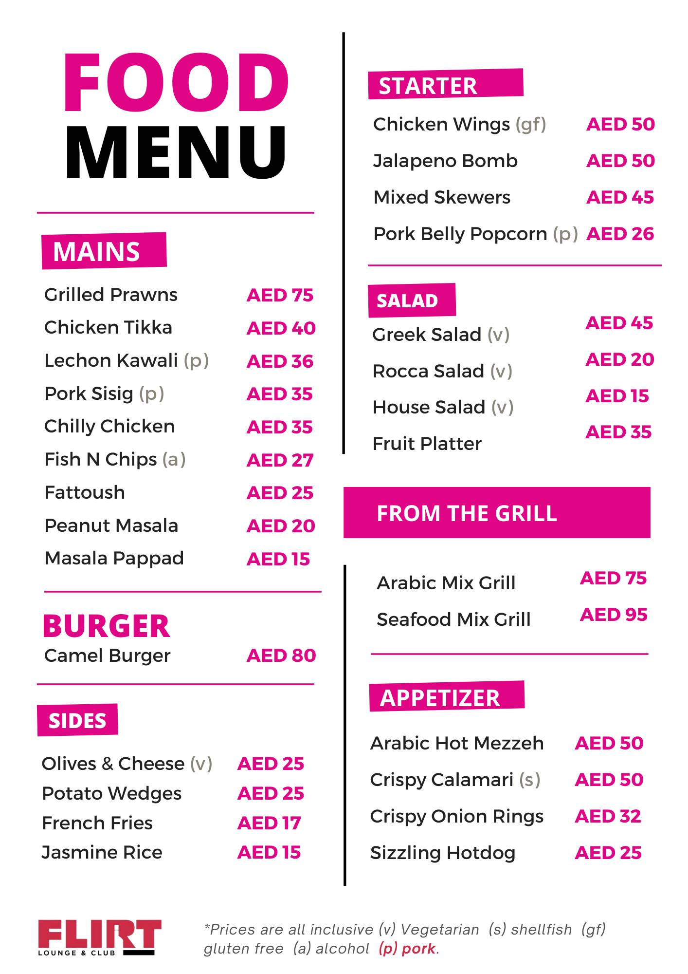 Menu at FLIRT LOUNGE AND CLUB, Ajman