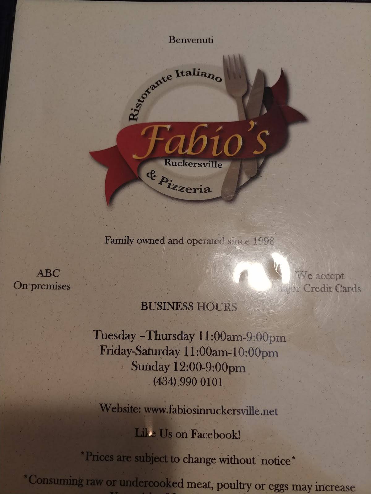 Menu at Fabios Ny Pizza-Ruckersville pizzeria, Ruckersville